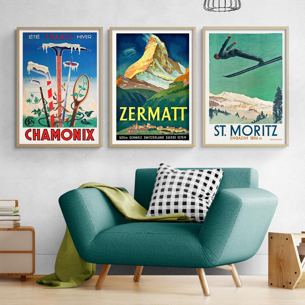 European Snow Set of 3 Vintage Poster Print | Retro Print Merchants