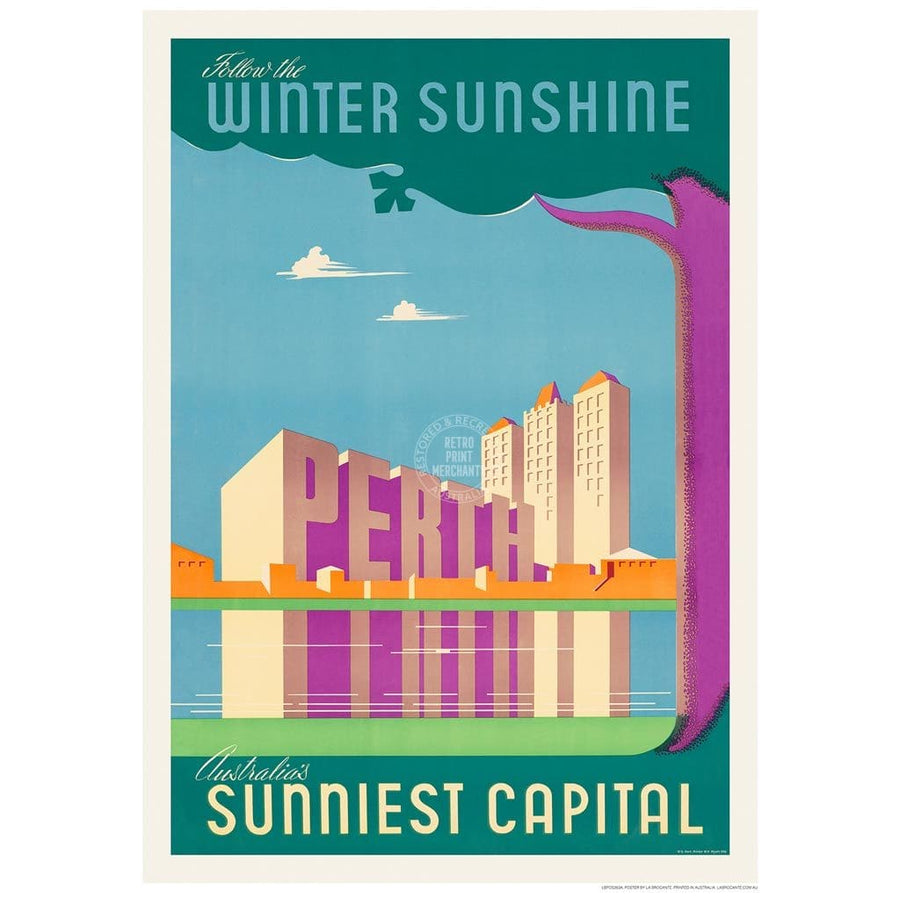 Perth 1950s Tourism Vintage Poster Print | Retro Print Merchants